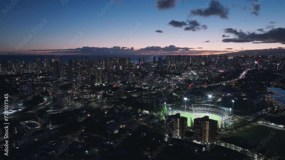 Cinematic aerial above Honolulu the capital of Hawaii state, USA ...