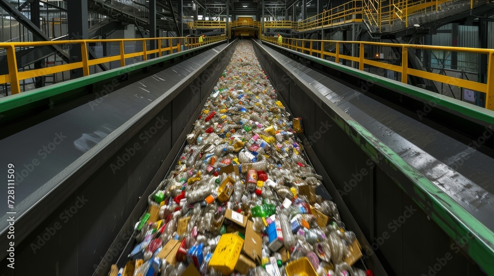 An overcrowded, indoor conveyor belt crammed with decaying waste ...