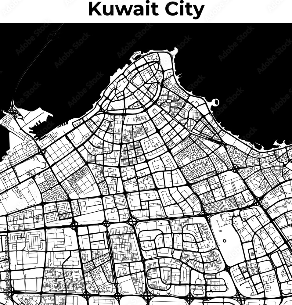 City Map of Kuwait City, Cartography Map, Street Layout Map Stock Vector | Adobe Stock