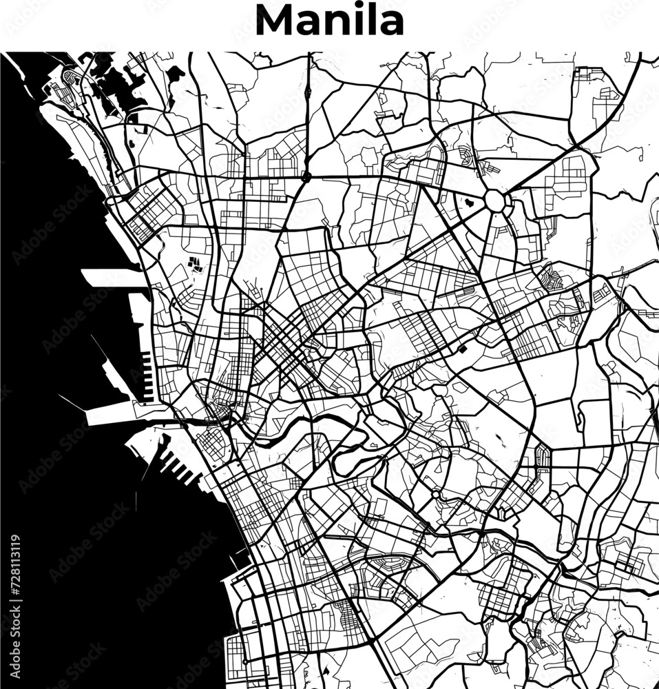 City Map of Manila, Cartography Map, Street Layout Map Stock Vector ...
