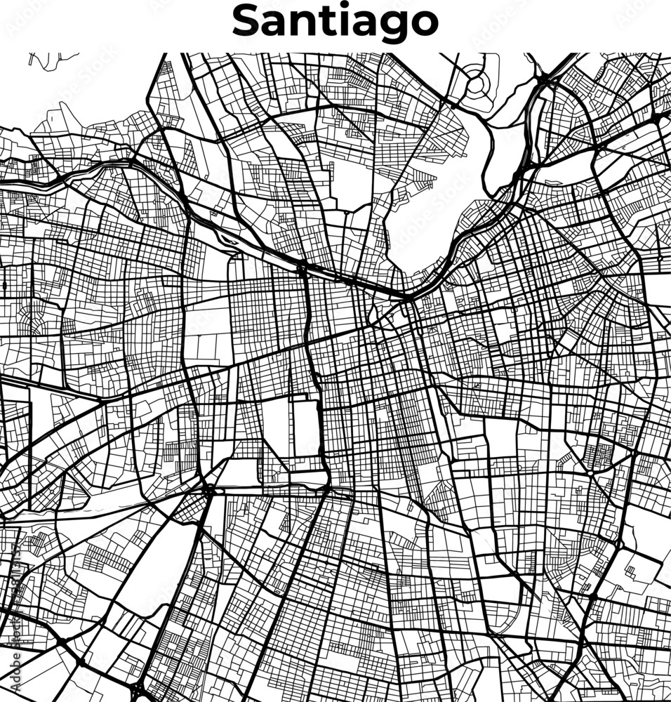 City Map of Santiago, Cartography Map, Street Layout Map Stock Vector ...