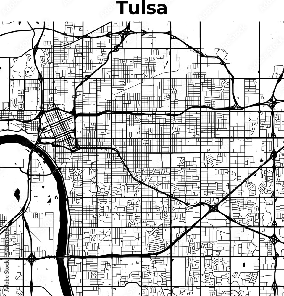 City Map of Tulsa, Cartography Map, Street Layout Map Stock Vector ...