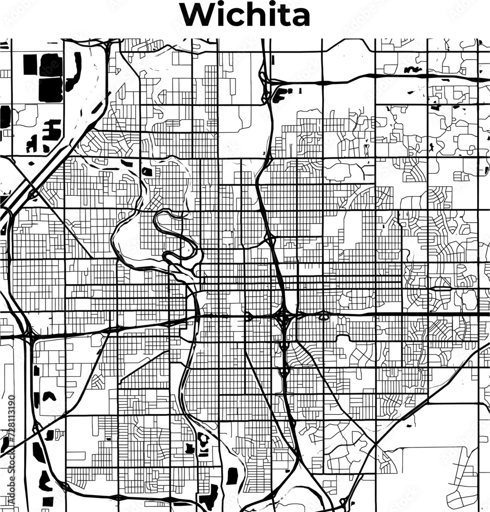 City Map of Wichita, Cartography Map, Street Layout Map Stock Vector ...