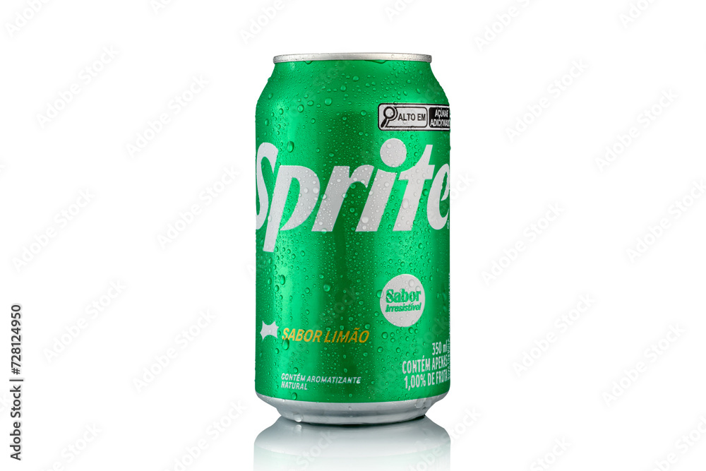 SÃO PAULO-BRAZIL, FEBRUARY 04, 2024 SPRITE LEMON FLAVOR 350ml CAN, ICE ...