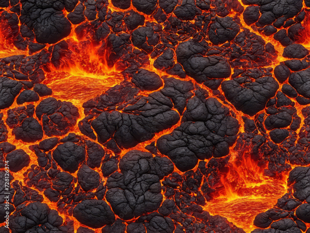 Lava Rock Texture Background: Volcanic Fire, Magma, Molten Flow ...