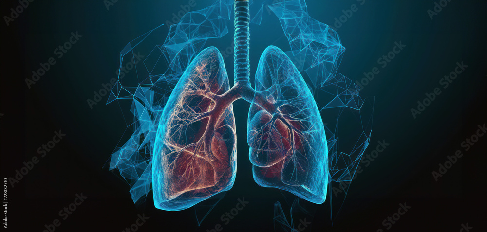 Human lungs with prominent bronchial tree and alveoli. A lung with a ...