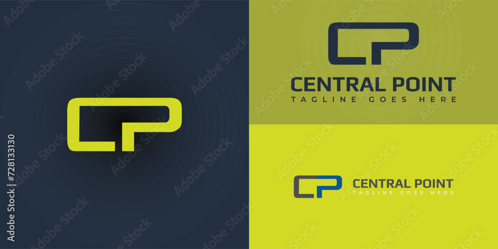abstract initial letters C and P in yellow color isolated in deep blue ...