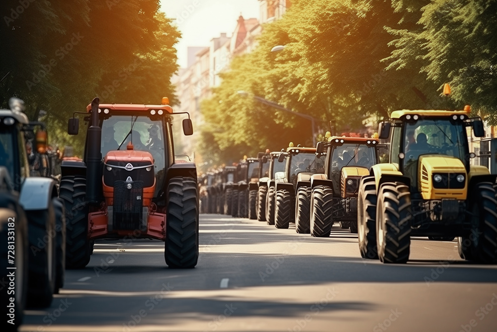 Many tractors blocked city streets and caused traffic jams in city ...