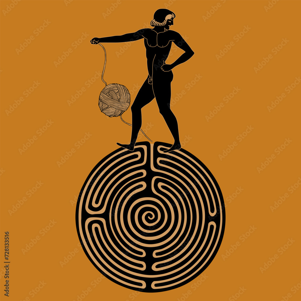 Theseus. Ancient Greek hero. Ariadne thread. Young man standing on a ...