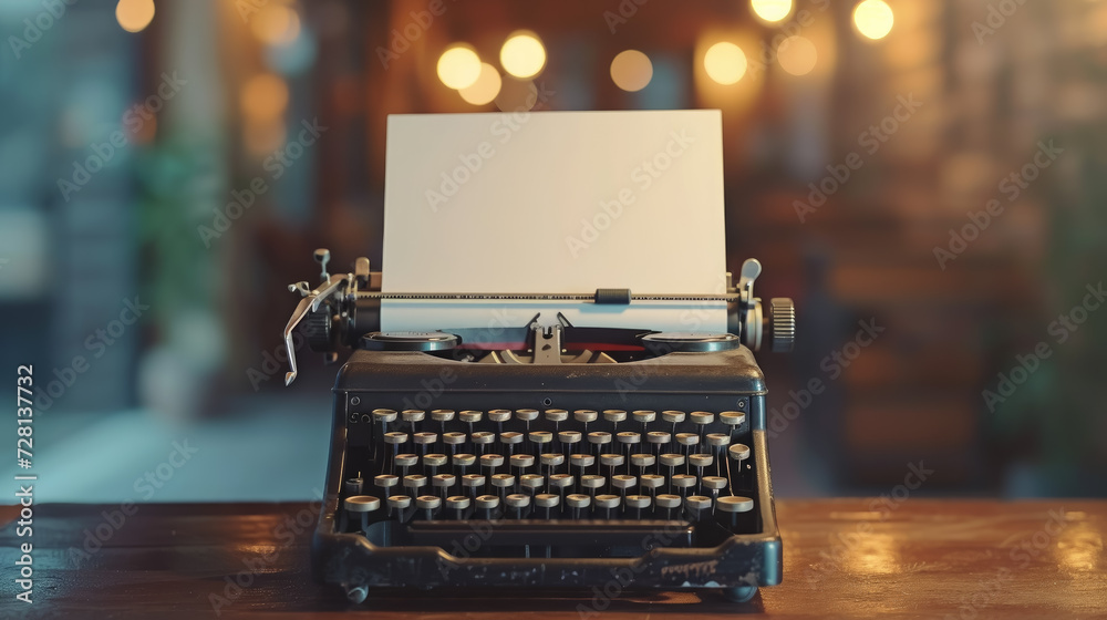 blank sheet of paper inserted into an old typewriter on a table in a ...