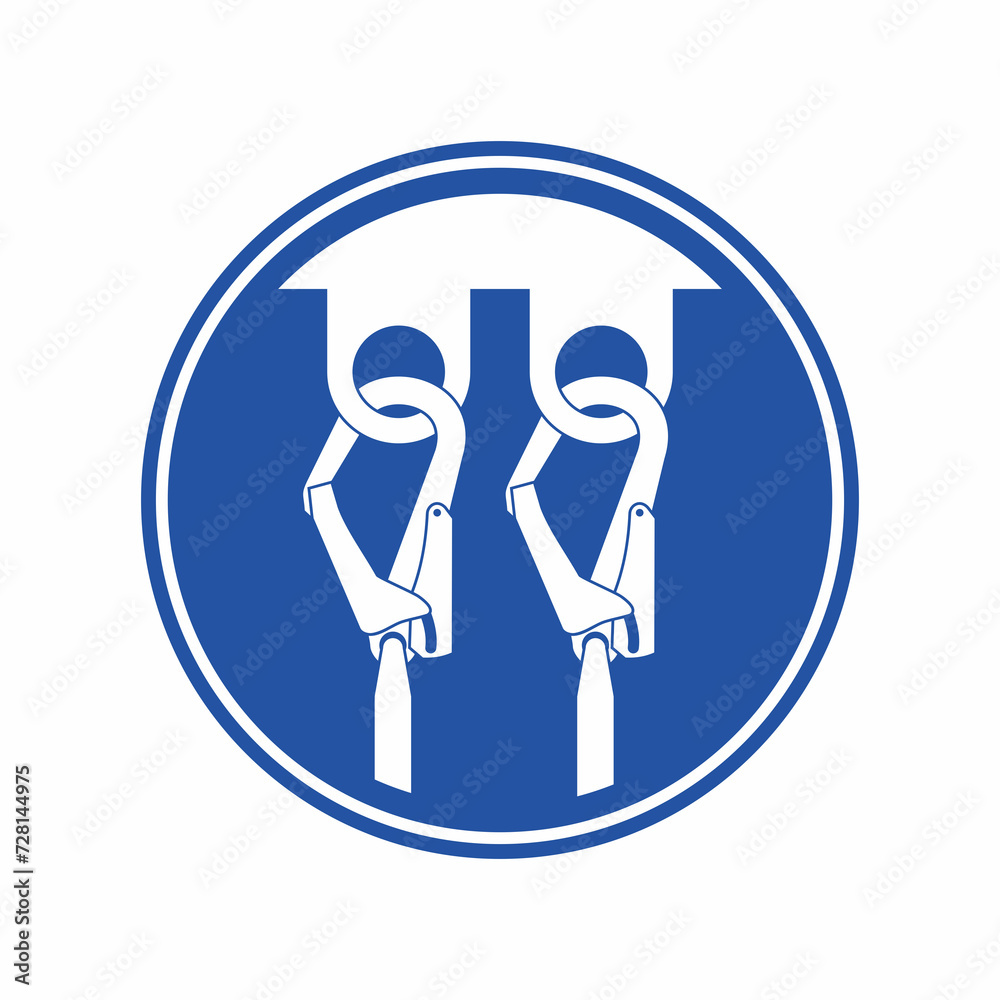 Sign, icon, and symbol of safety harness double hook hooked on the ...