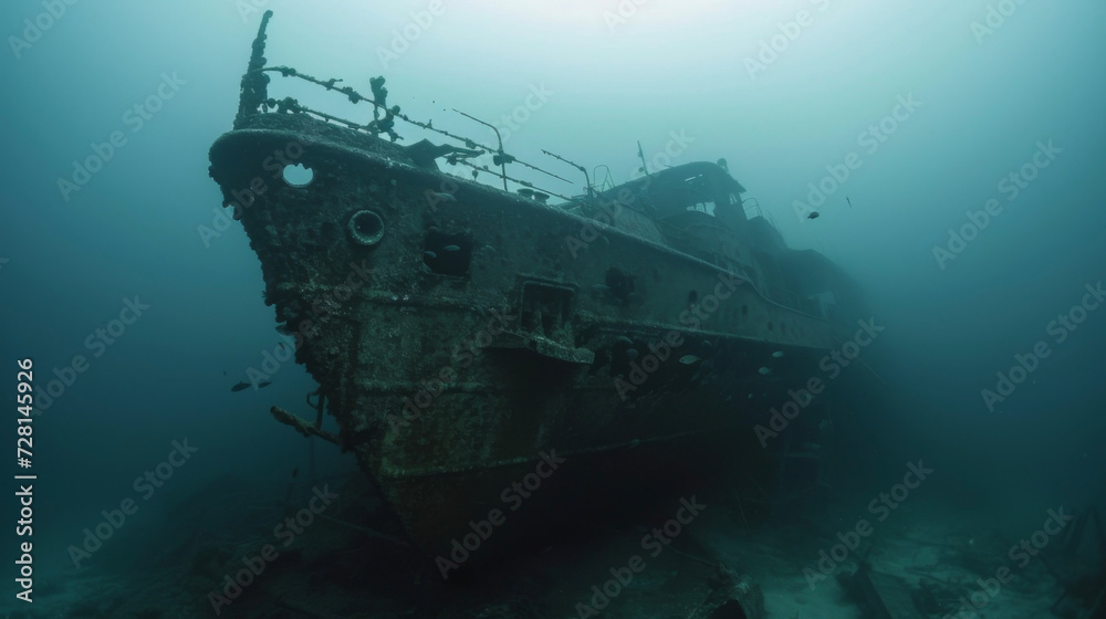 Underwater footage of a shipwreck with its rusty hull serving as a home ...
