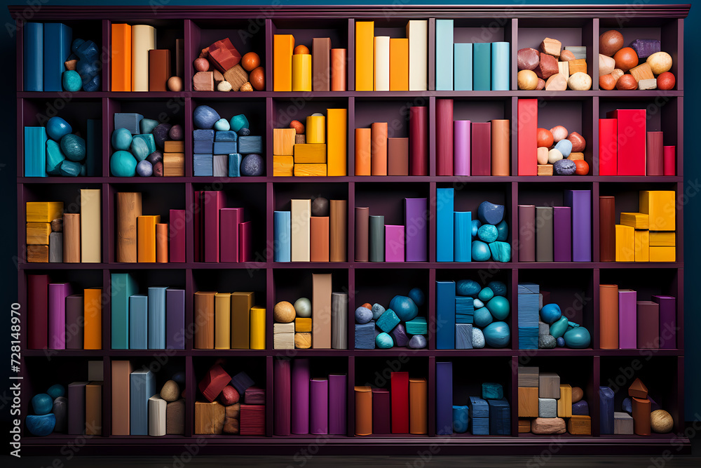 Colorful Abstract Bookshelf Arrangement A visually striking abstract ...