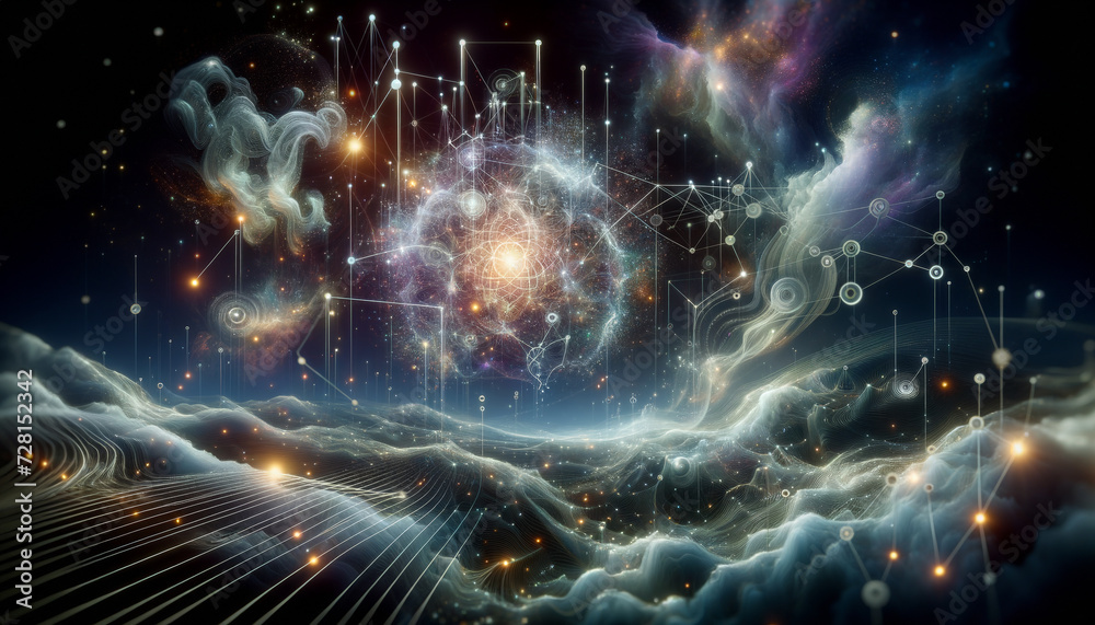 Surreal AI: Luminous web of interconnected nodes in a cosmic landscape ...
