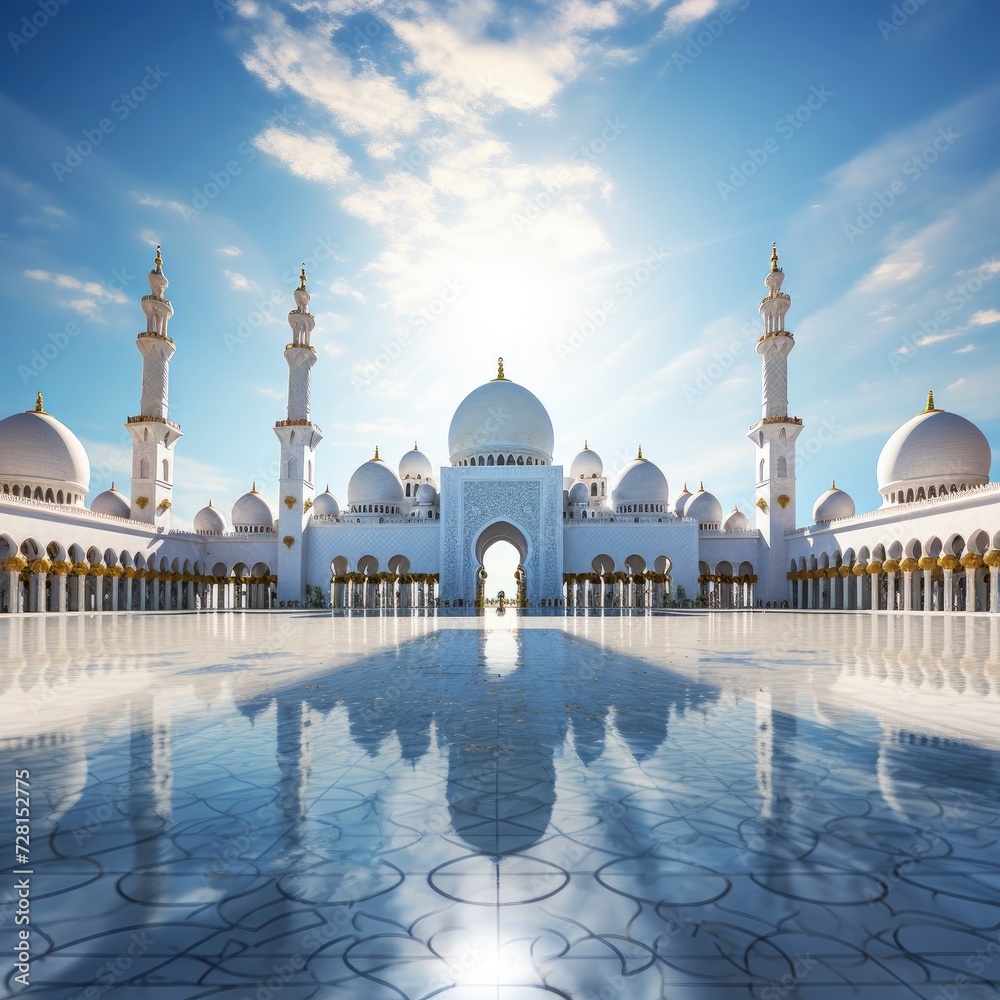 The grand mosque stands tall and majestic against the backdrop of a ...