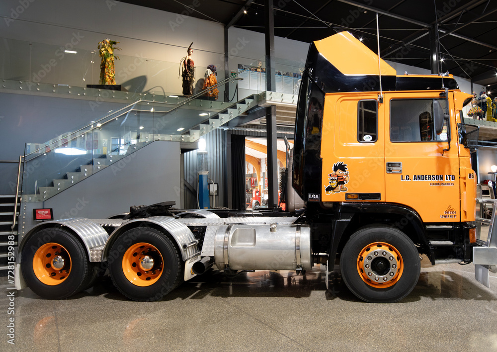 Invercargill, South Island, New Zealand- 13 November, 2023: Bold orange ...