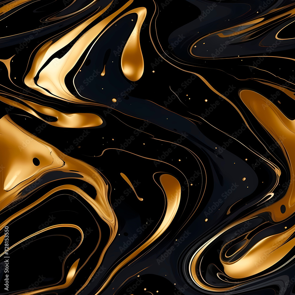 Abstract liquid seamless pattern. Smooth black and gold wave. Dark ...