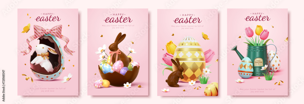 3D Pink Easter card template set Stock Vector | Adobe Stock