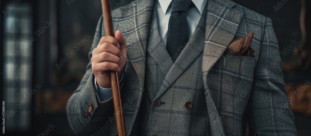 Barded Man in Classic Suit Skillfully Holding Cane - a Dapper Barded ...