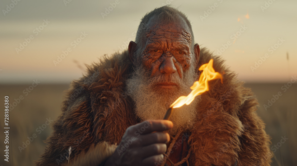 Neanderthal caveman, first man-made fire in the human civilization ...