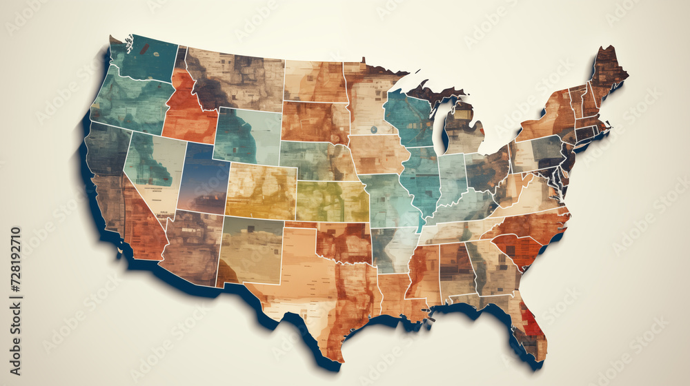 Map states of USA map with states texture Earth tone color Wrinkles ...