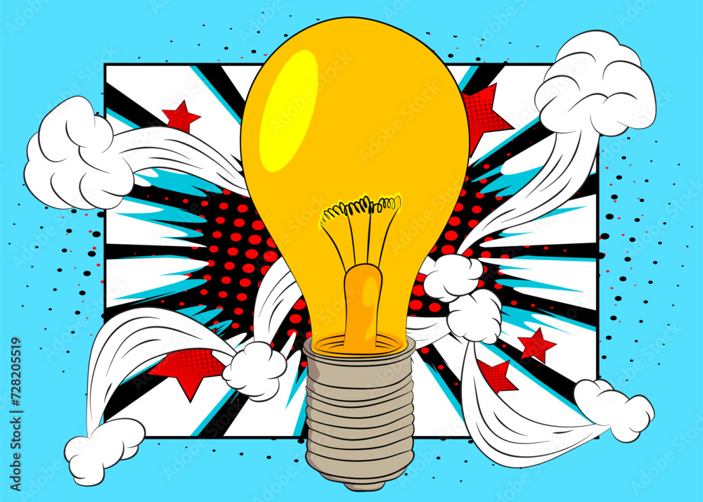 Cartoon Light Bulb, comic book Idea. Retro vector comics pop art design. Stock Vector | Adobe Stock