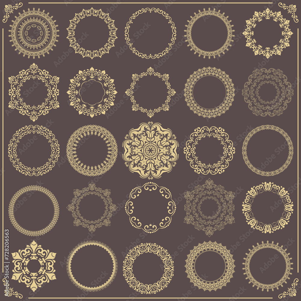 Vintage set of round elements. Different golden elements for design ...