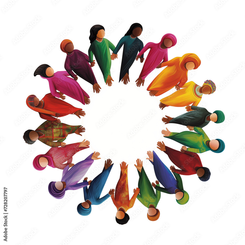 Clipart illustration of a diverse group of women holding hands, forming ...