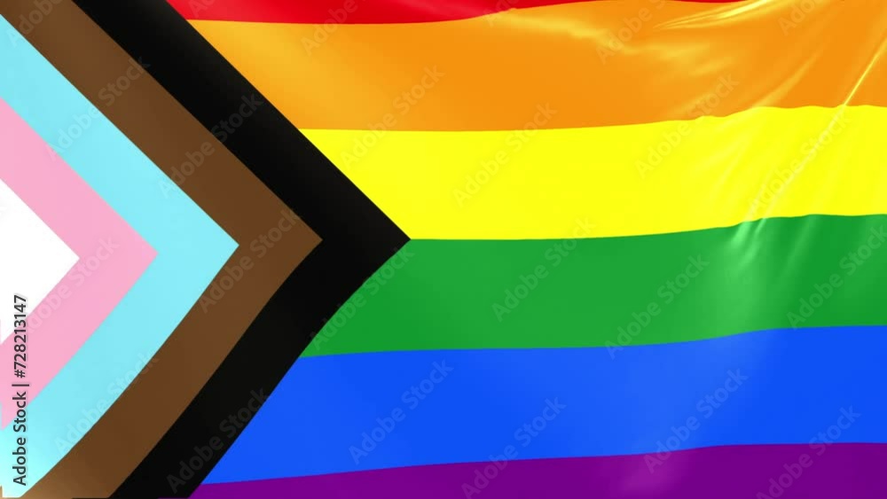 Full Screen Progress Pride flag waving in the wind HD. LGBT, LGBTQIA+ ...