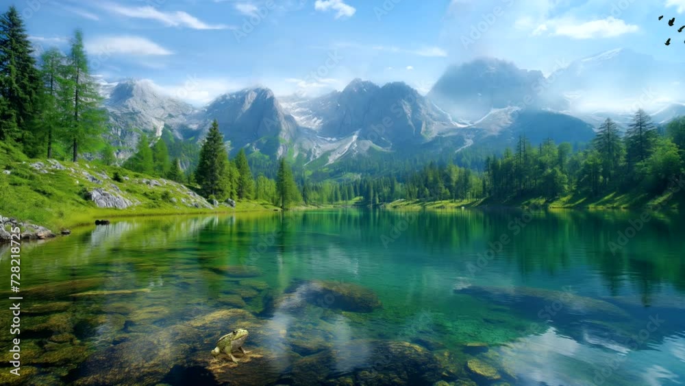 Vidéo Stock The view of the green lake is a breathtaking natural ...