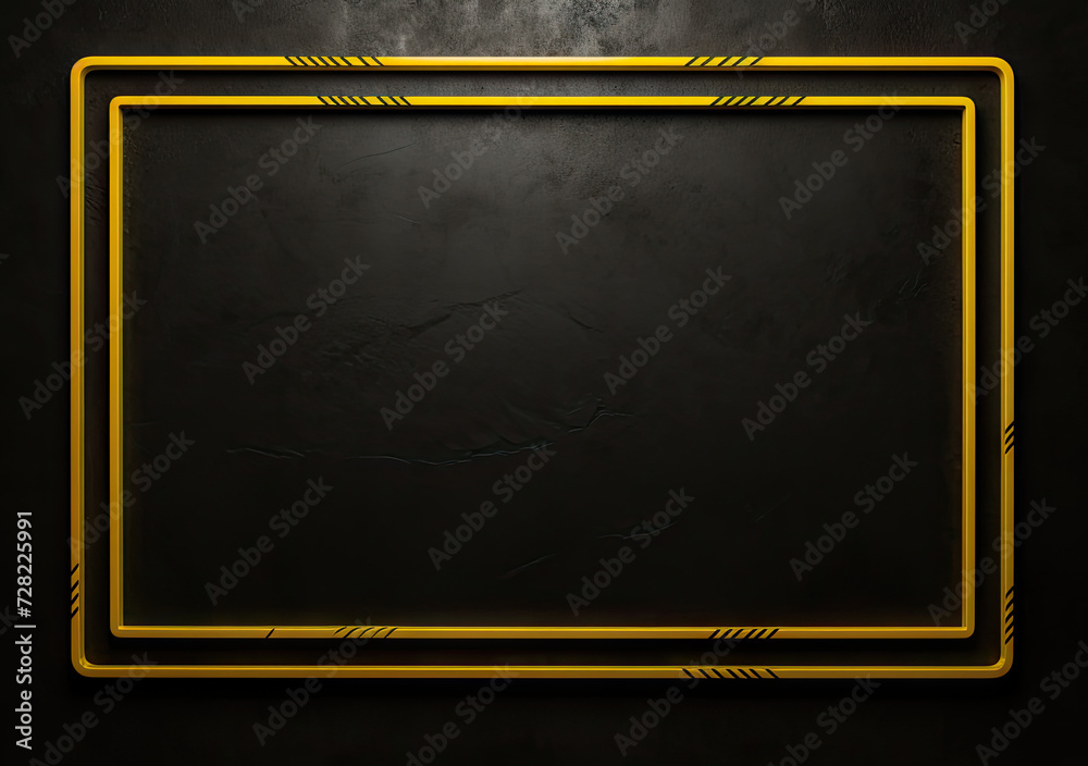yellow border frame on black background blank template mockup ...