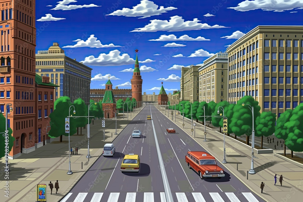 Cartoon Moscow city scene. Gameplay. Game design. A capital of Russia ...