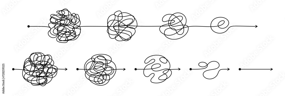 Simplifying process. Confused complicated way from difficult to simple step by step process ...