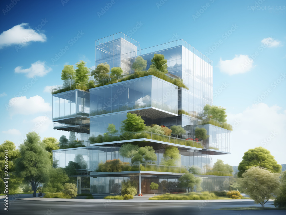 Sustainable green building Eco-friendly building. Sustainable glass ...