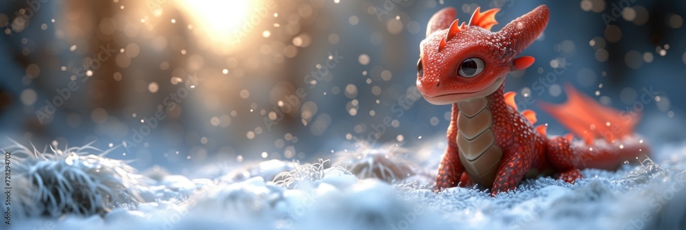3D model of a whimsical dragon character standing in a snowy scene ...