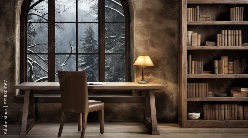 Rustic style home office interior with modern design as office ...