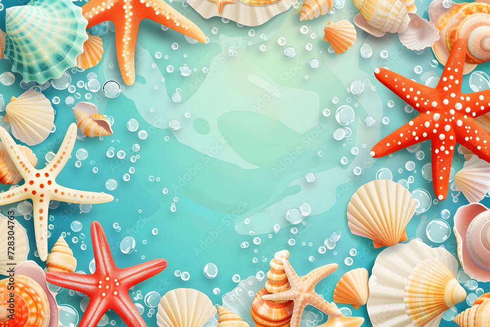 Cute cartoon shell frame border on background. Stock Illustration ...