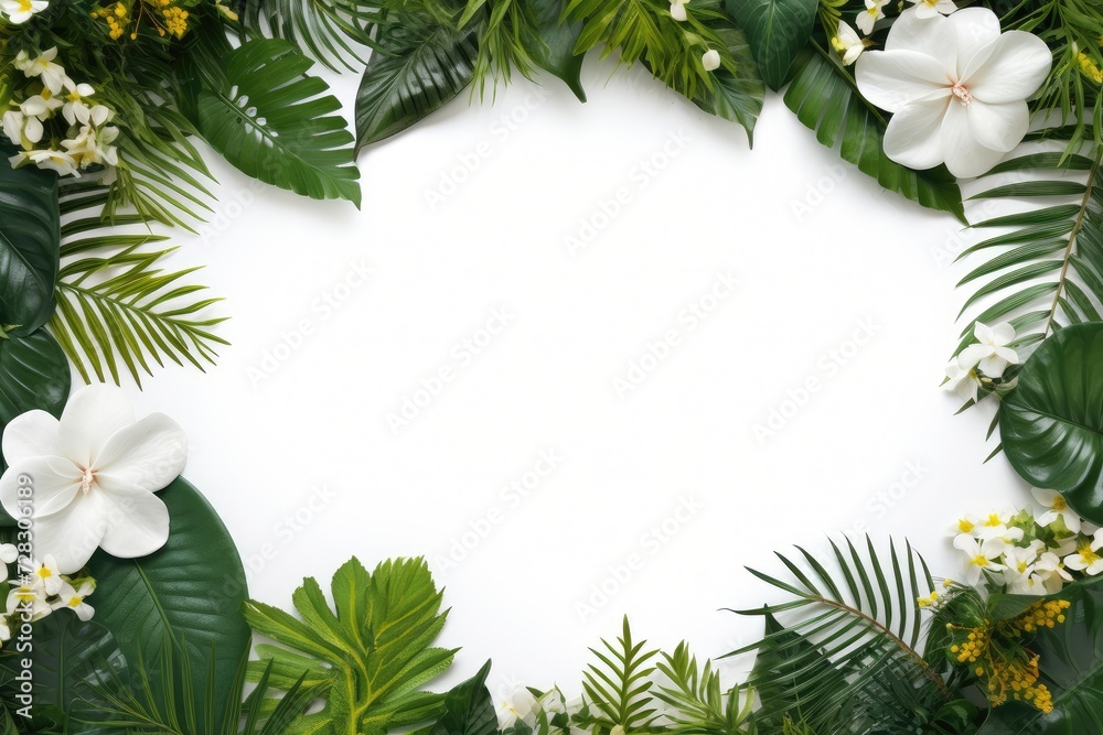 Lush Green Leaf Frame on White - Nature's Border Design Generative AI ...
