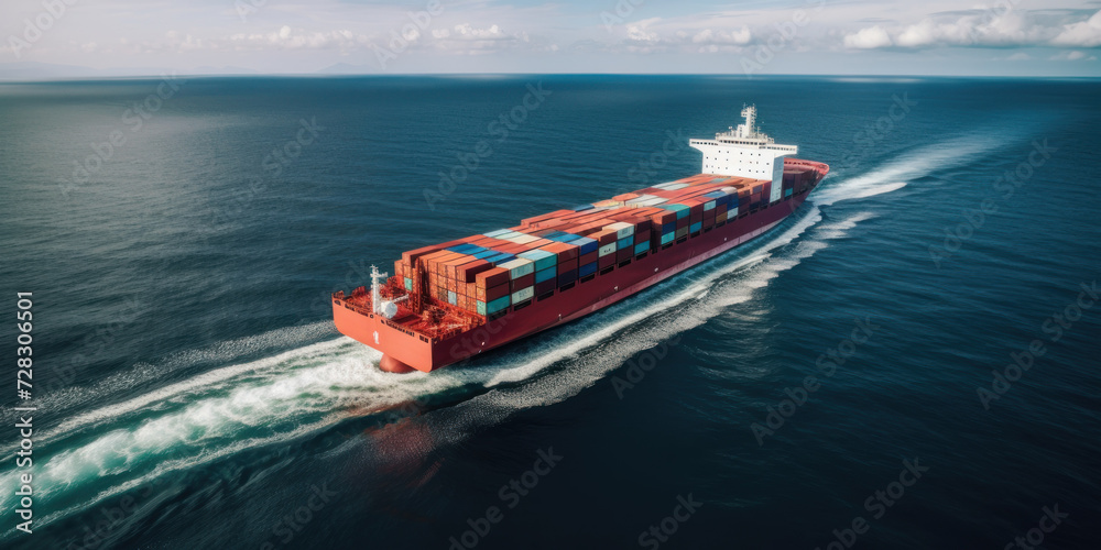 cargo maritime ship with contrail in the ocean ship carrying container ...