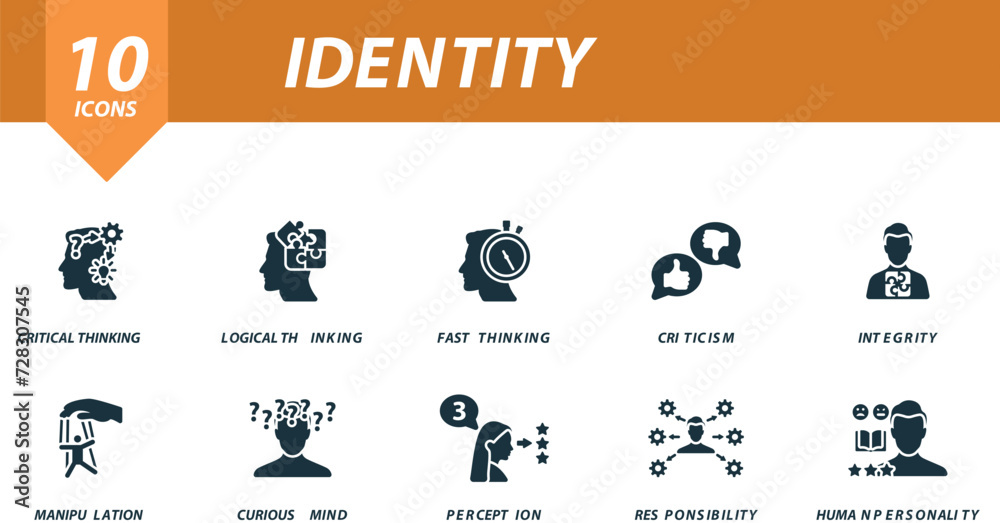 Identity icons set. Creative icons: critical thinking, logical thinking ...