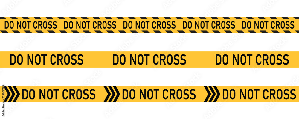 yellow tape with black stripes and text "do not cross" isolated on ...