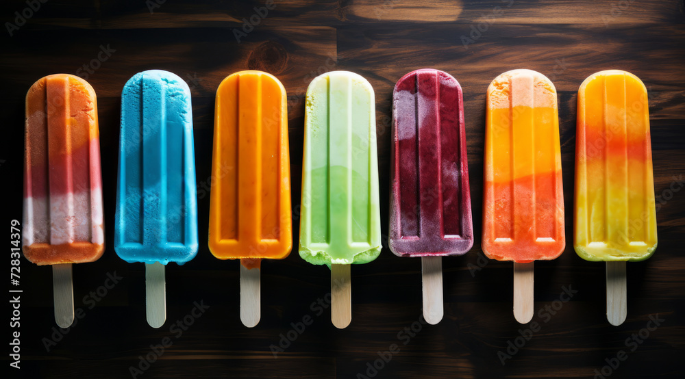 Assorted colorful ice pops on wooden background in summer light Stock ...