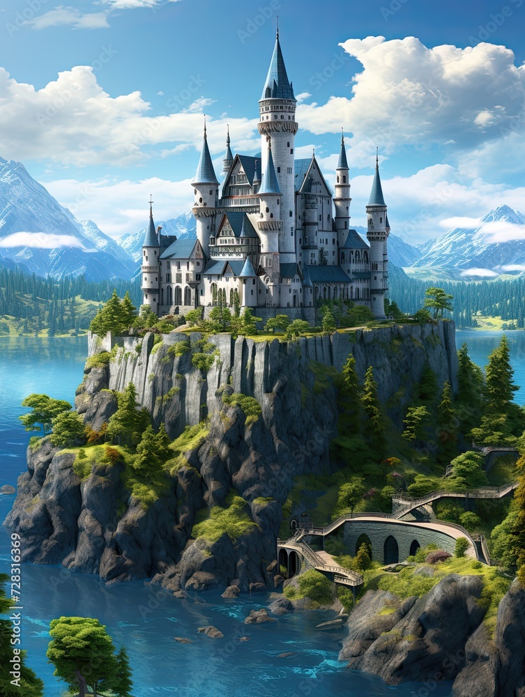 Grand European Castles Island Artwork: Captivating Isolated Castle ...