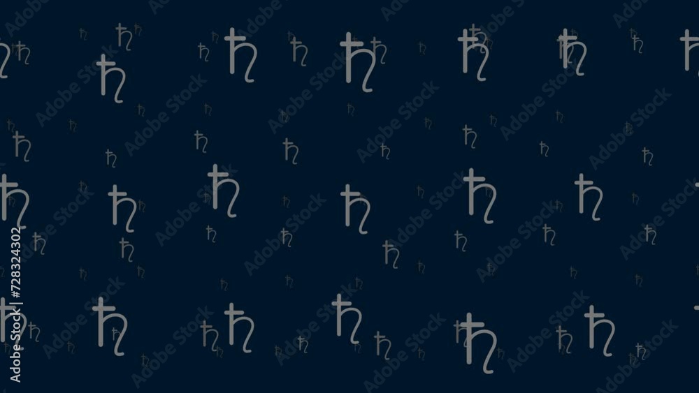 Astrological saturn symbols float horizontally from left to right. Parallax fly effect. Floating ...