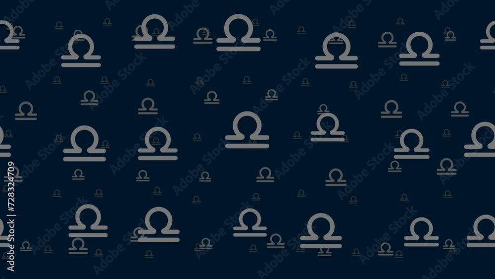 Zodiac libra symbols float horizontally from left to right. Parallax fly effect. Floating ...