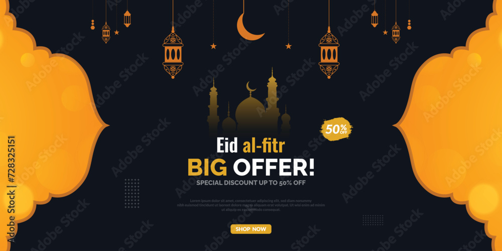 Eid al fitr, big, sale, offer, green color social media post, banner ...