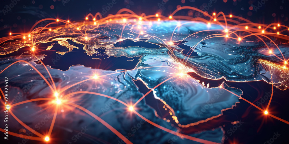 Blue abstract digital map of Saudi Arabia with lines and dots. Suitable ...