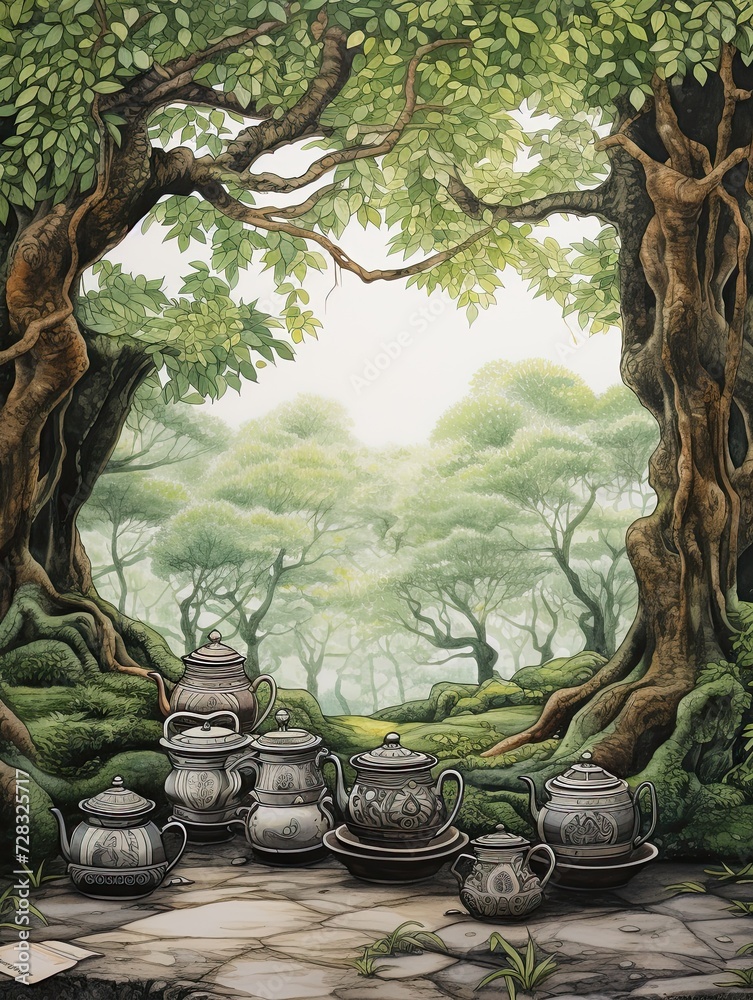 Traditional Tea Ceremony Art: Majestic Tea under Shaded Trees - a ...
