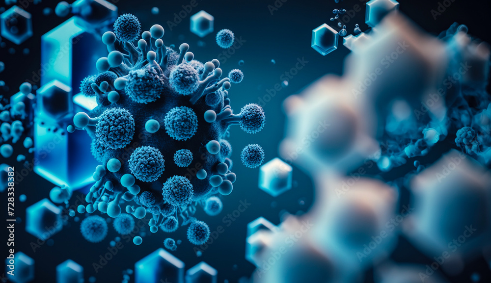 Virology, bacteriology, viruses, bacteria, pneumonia, lung tissue, red ...