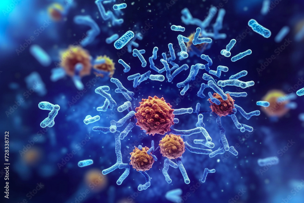 Virology, bacteriology, viruses, bacteria, pneumonia, lung tissue, red ...